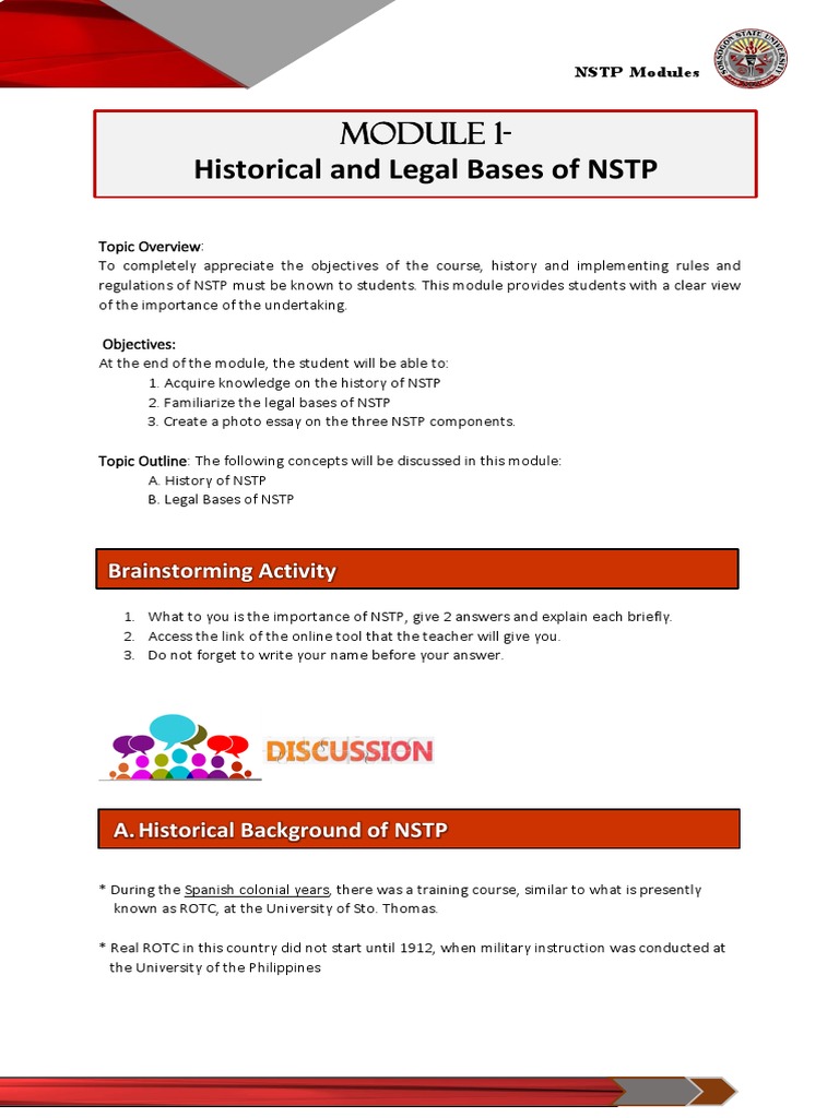 Historical and Legal Bases of NSTP: Module 1 | PDF | Reserve Officers ...