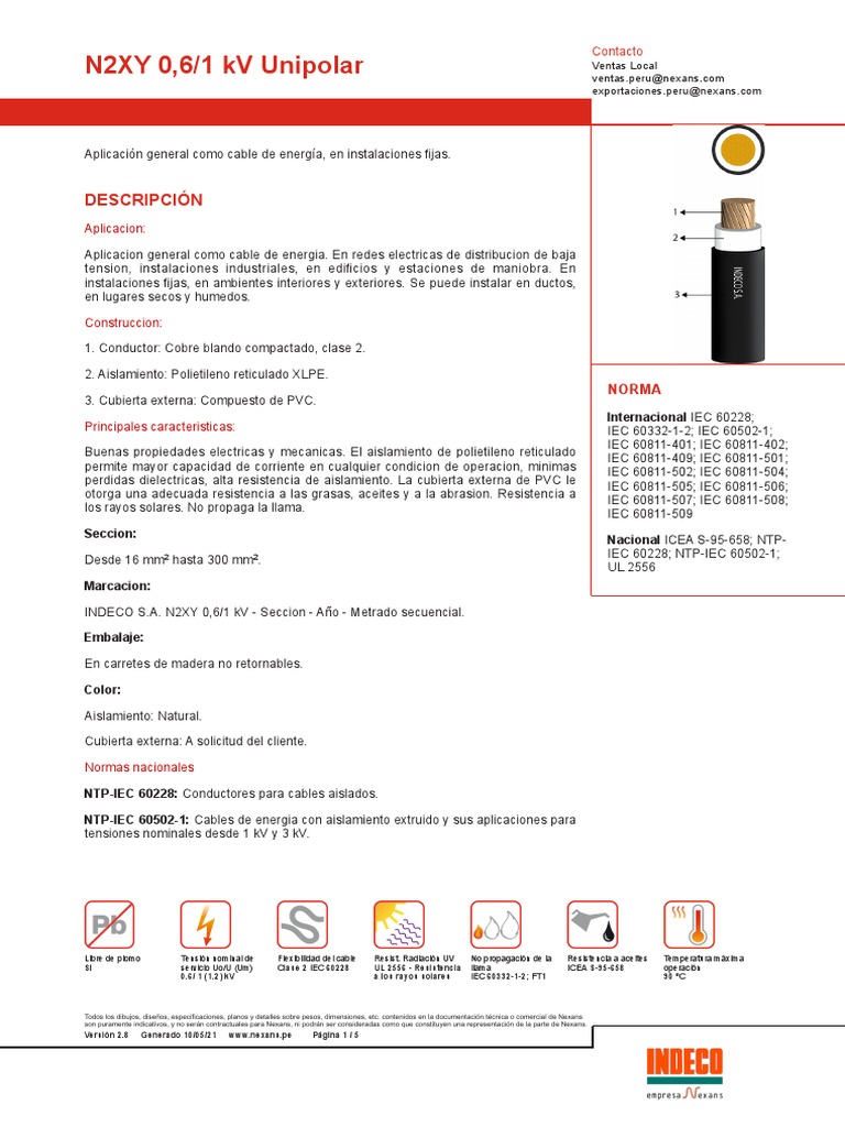N2XY 0 6 1 KV Single Core | PDF | Aislador (Electricidad) | Resistencia ...