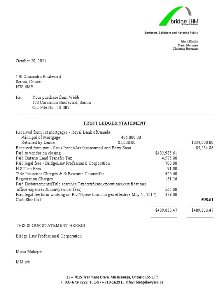 Trust Ledger Statement: Barristers, Solicitors and Notaries Public ...