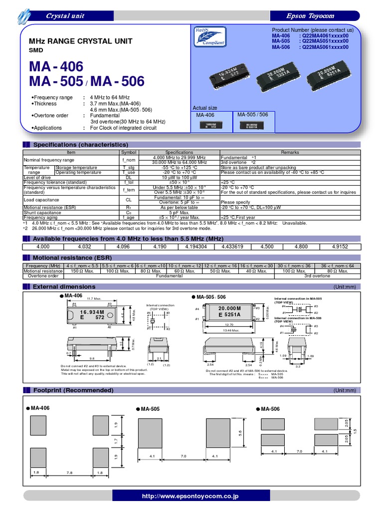 MA - 406 MA - 505 MA - 506: MHZ Range Crystal Unit | PDF | Iso 9000 ...