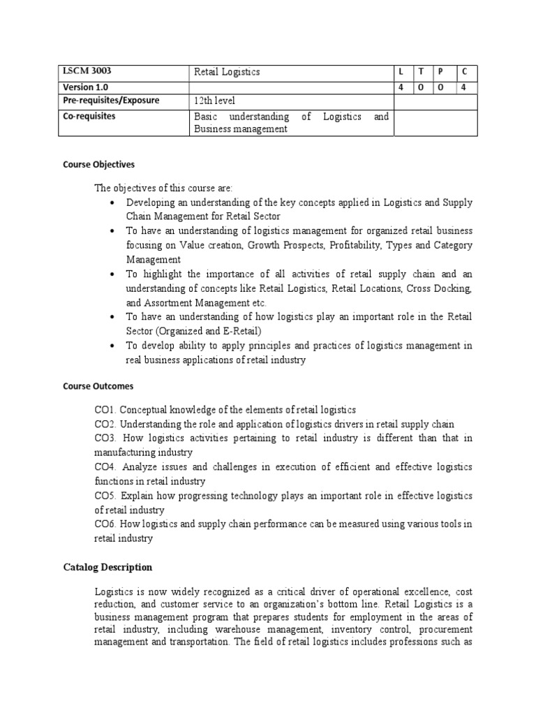 Retail-Logistics Syllabus | PDF | Logistics | Retail