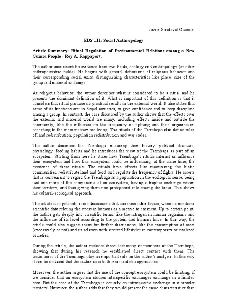 Tsembaga Rituals and Environmental Regulation | PDF | Rituals | Ecology