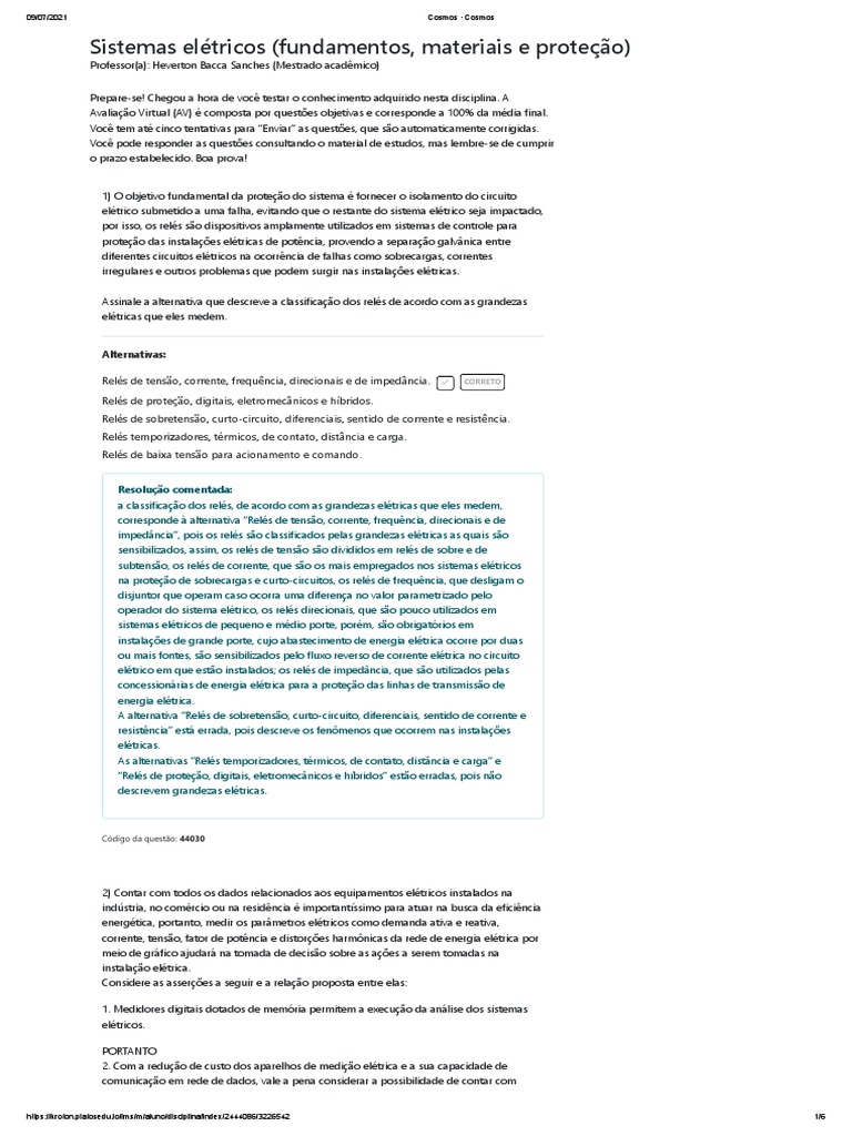 Prova Mod 1 Ultima Tentativa | PDF | Eletricidade | Relé