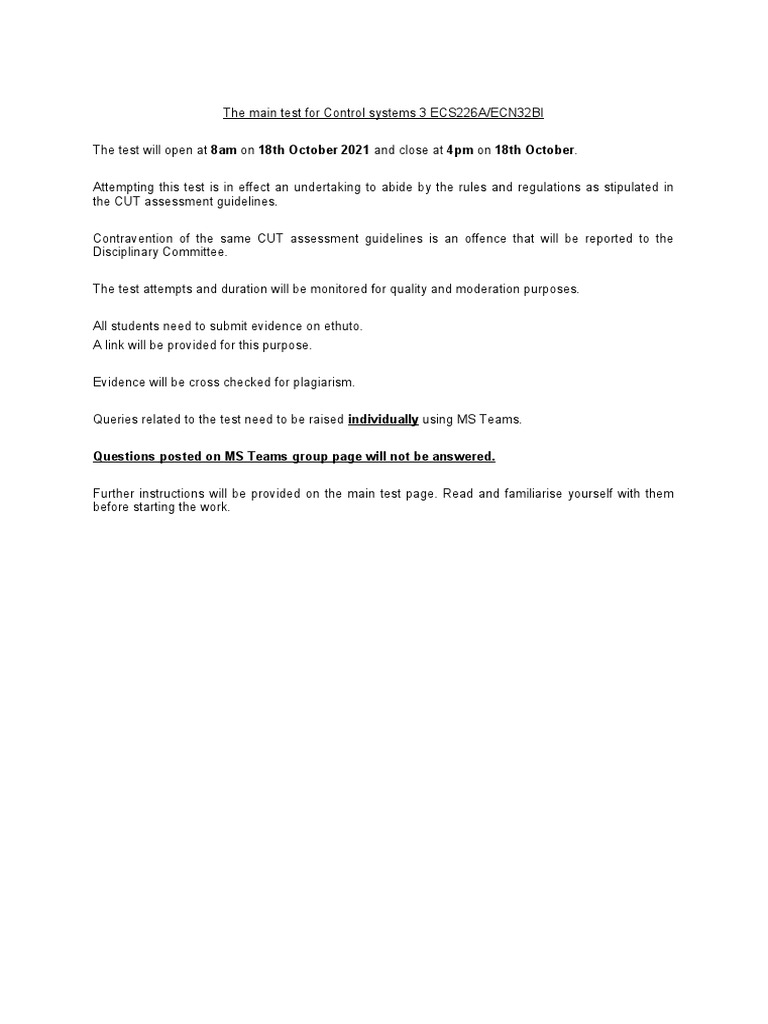 Control Systems Test Guidelines | PDF