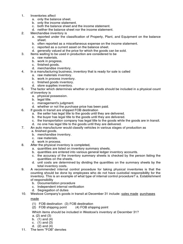 Quiz 1 - Inventory | PDF | Inventory | Cost Of Goods Sold
