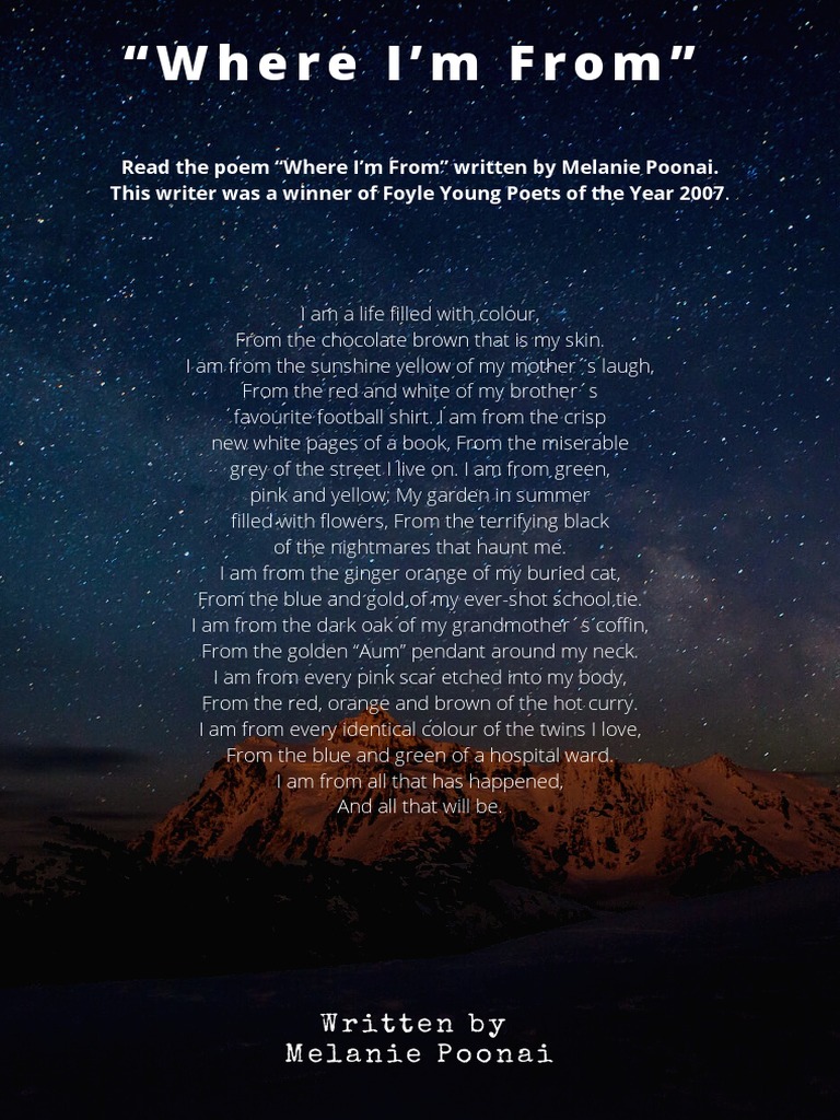 "Where I'm From" Written by Melanie PoonaiPoem | PDF | Poetry