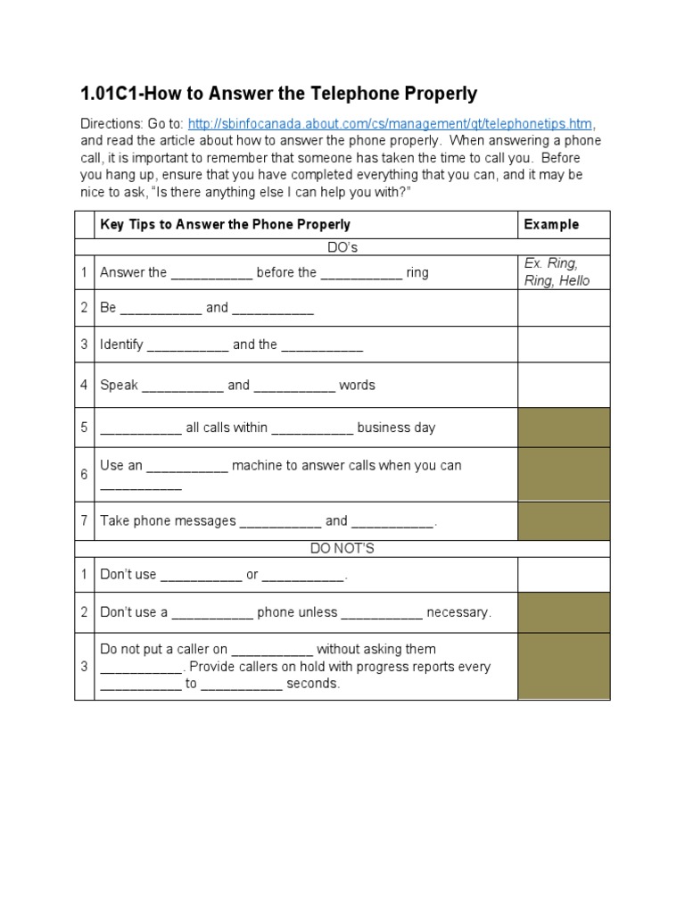 Proper Phone Answering Tips | PDF | Career & Growth | Business