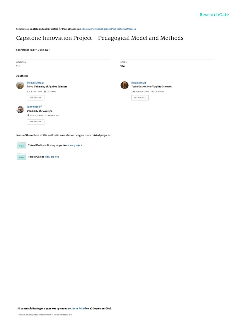 Capstone Innovation Project - Pedagogical Model and Methods: June 2014 ...