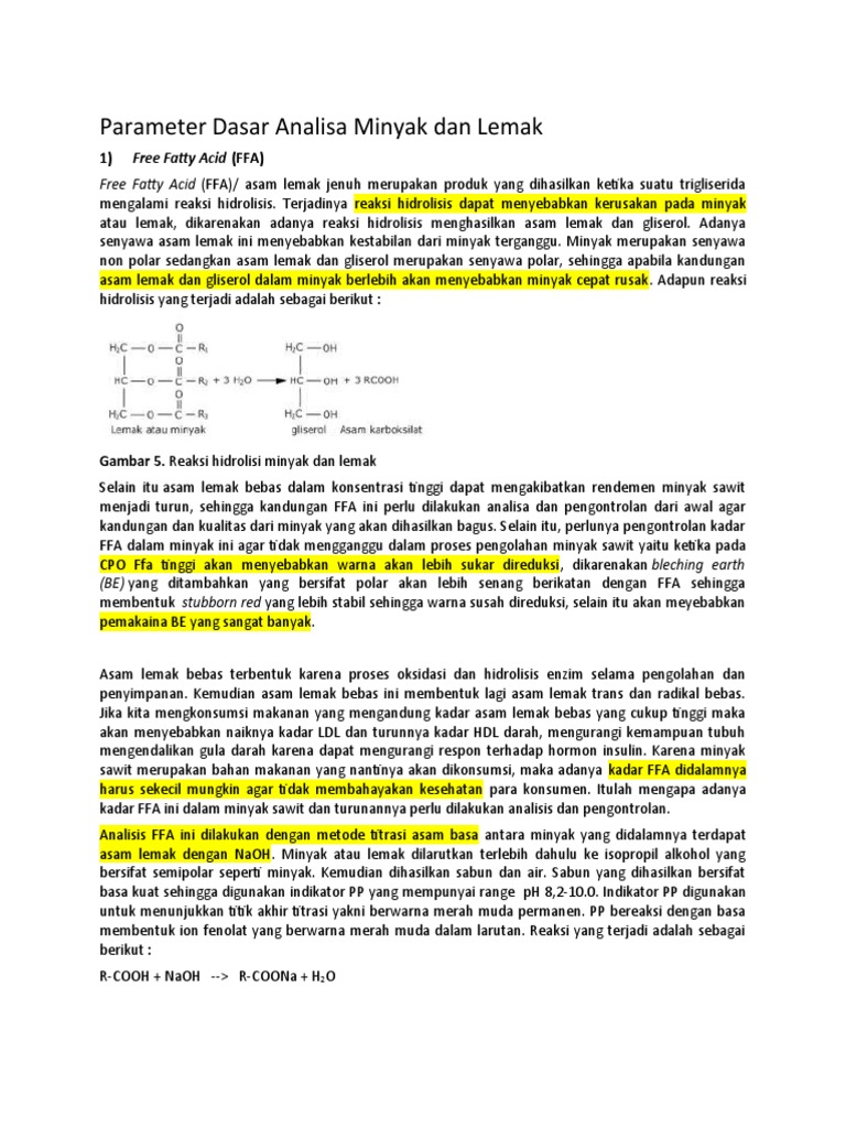 Parameter Dasar Analisa Minyak Dan Lemak - 2018 | PDF