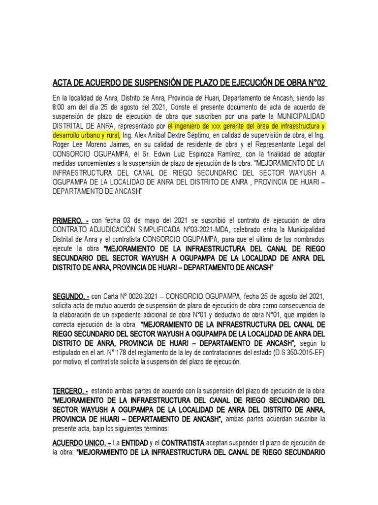 Acta de Suspension de Plazo 02 | PDF