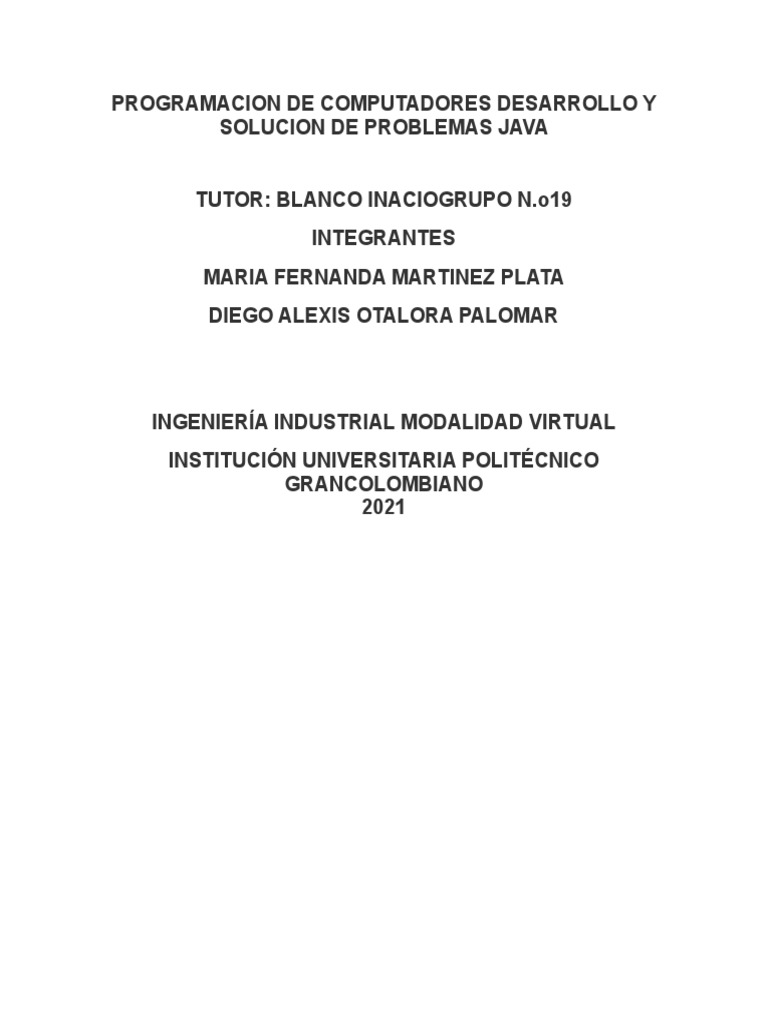 Prgramacion de Computadores Grupo 19 | PDF | Celsius | Java (lenguaje de programación)