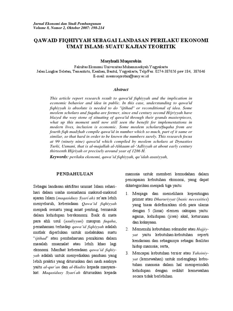 Qawa'id Fiqhiyyah dalam Ekonomi Islam | PDF | Filsafat | Agama ...