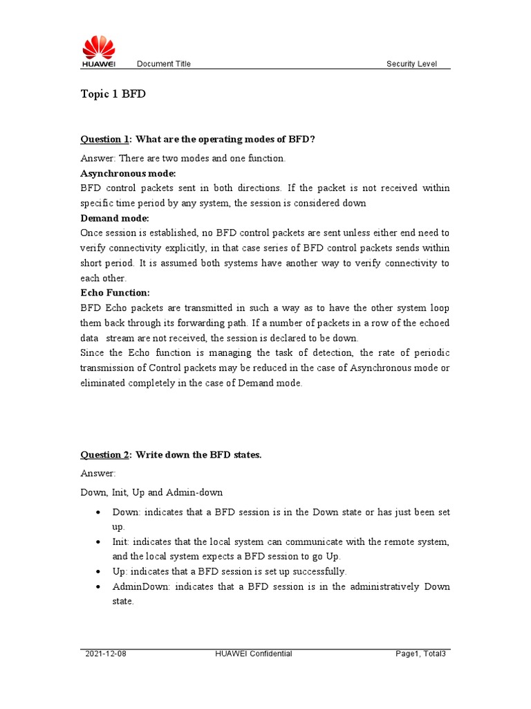 Topic 1 - BFD Questions | PDF | Networking | Multiprotocol Label Switching