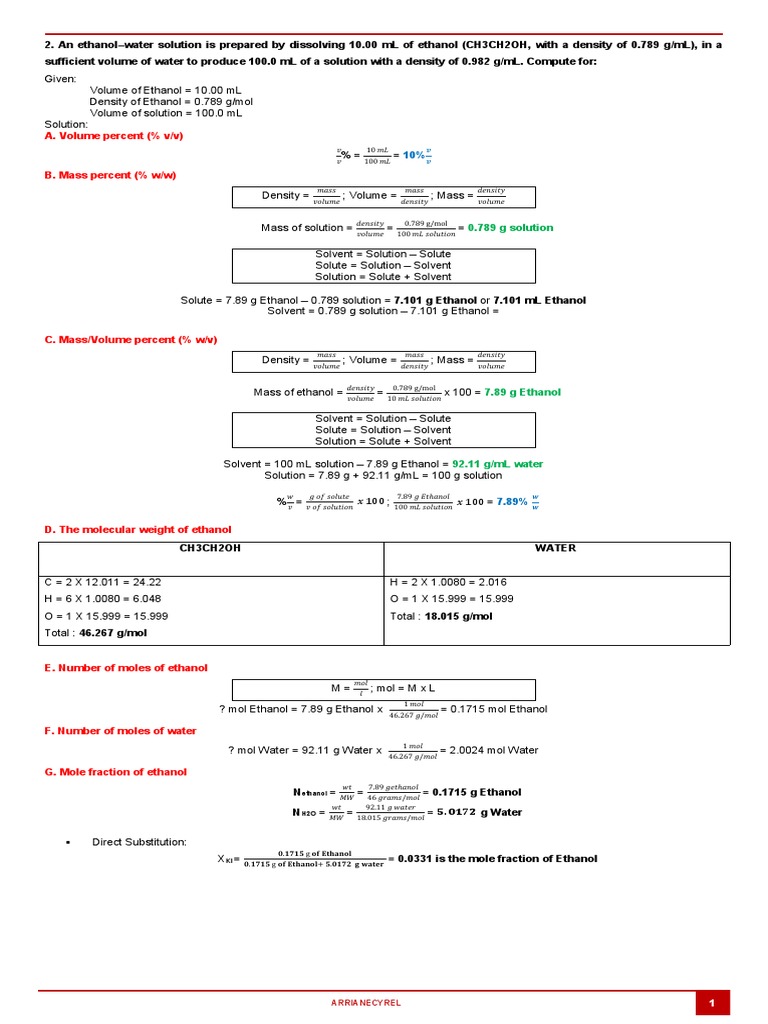 ANALYTICAL CHEM LEC 1 - Unit 1, Unit 2 Chapter 1 (Solutions To Sample Problems) | PDF | Mole ...
