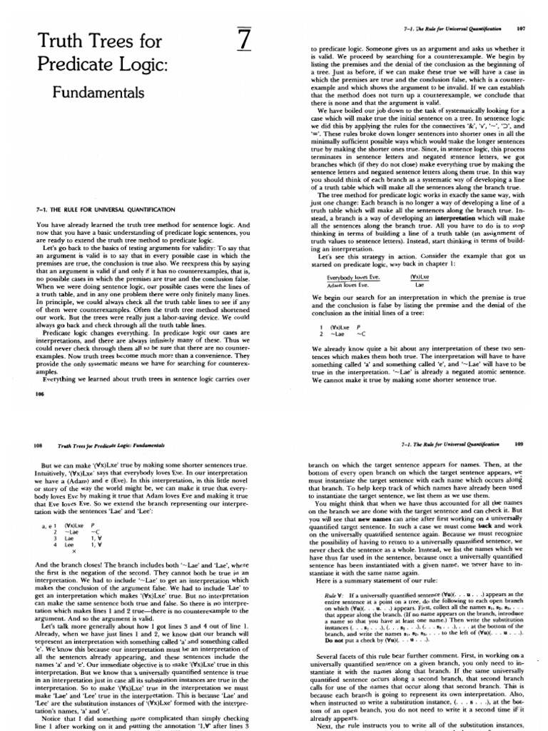 Truth Trees For Predicate Logic:: Fundamentals | PDF