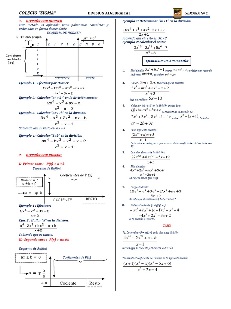 Algebra (4to) Division Alg. I | PDF | División (Matemáticas) | Algoritmos