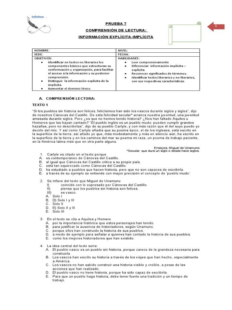 Comprensión lectora: Información explícita e implícita | PDF | Infierno ...