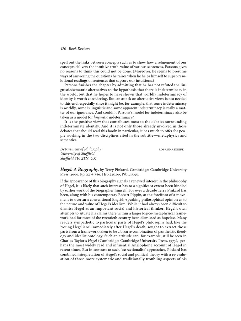 Terry Pinkard Hegel A Biography Review | PDF | Georg Wilhelm Friedrich ...