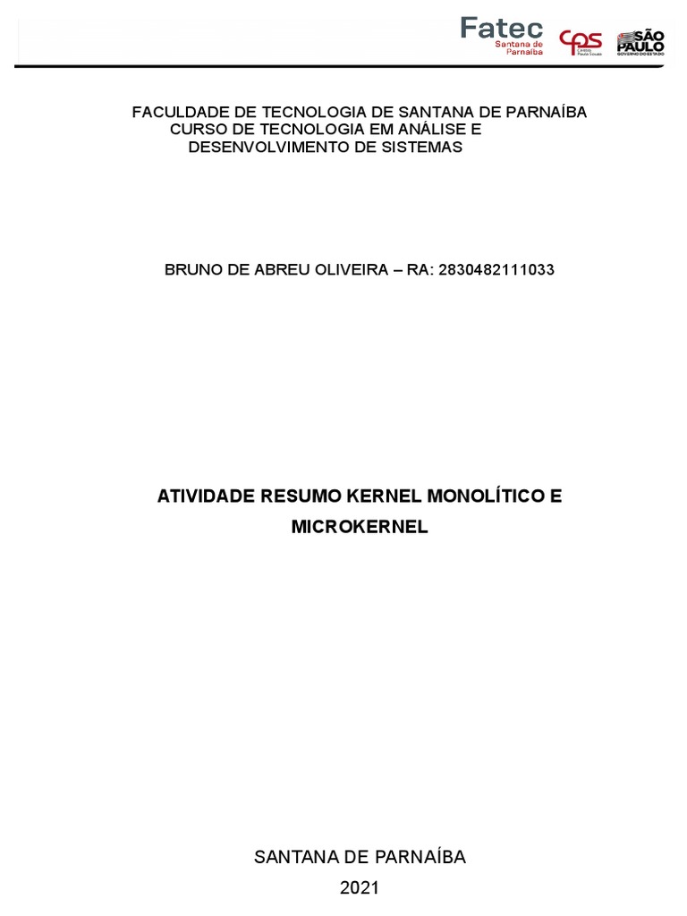 Resumo Monolithic Kernel vs. Microkernel | PDF | Kernel (sistema ...