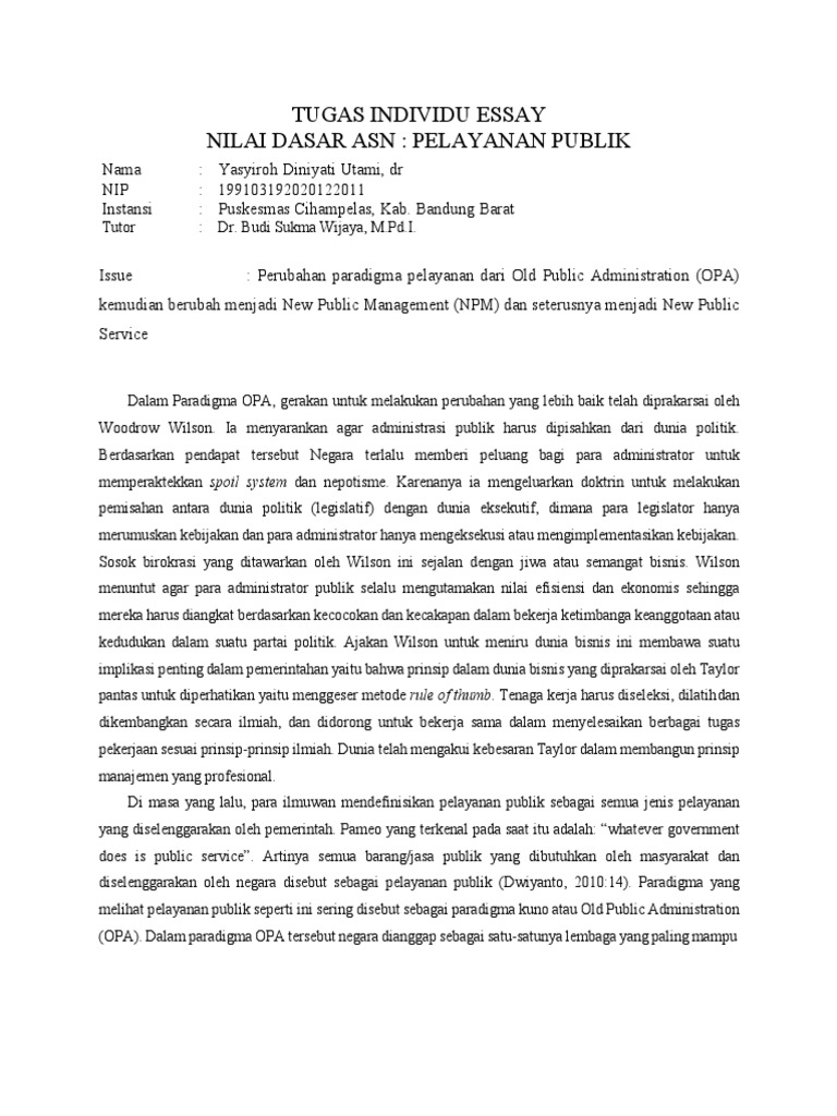 Self Learning Tugas Individu Pelayanan Publik OPA - Dr. Yasyiroh | PDF