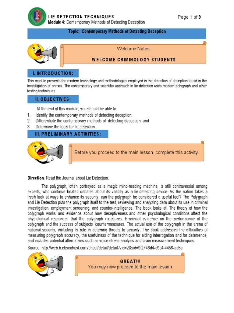 Forensic 5 Module 4 | PDF | Polygraph | Nonverbal Communication