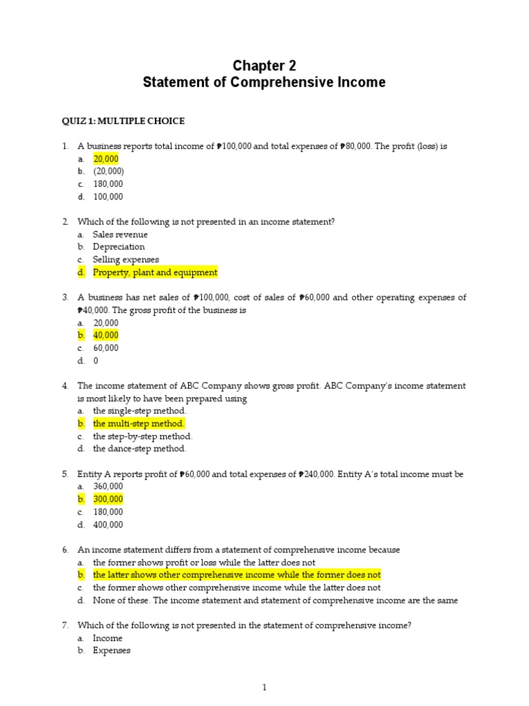Quizzes - Chapter 2 - Statement of Comprehensive Income | PDF | Income ...