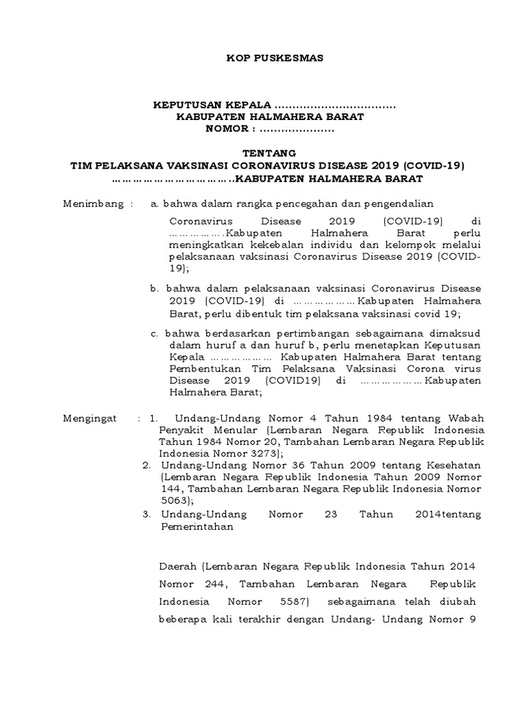 Contoh SK TIM VAKSINATOR PUSKESMAS | PDF