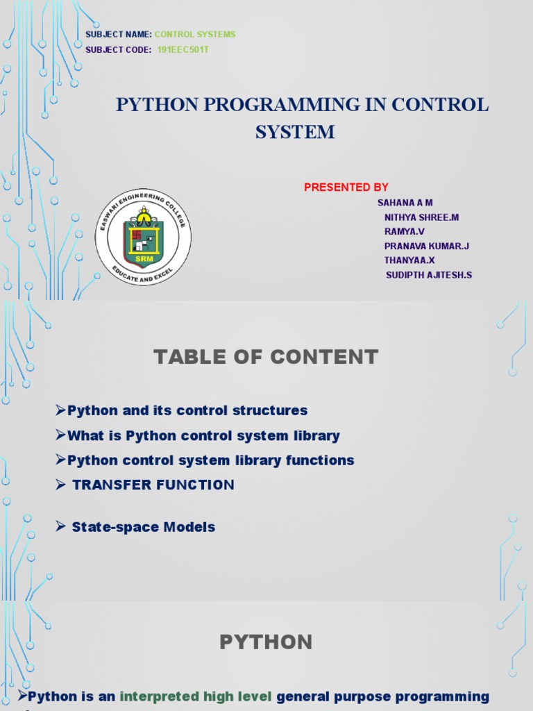 Python Programming in Control System: 191EEC501T | PDF | System ...