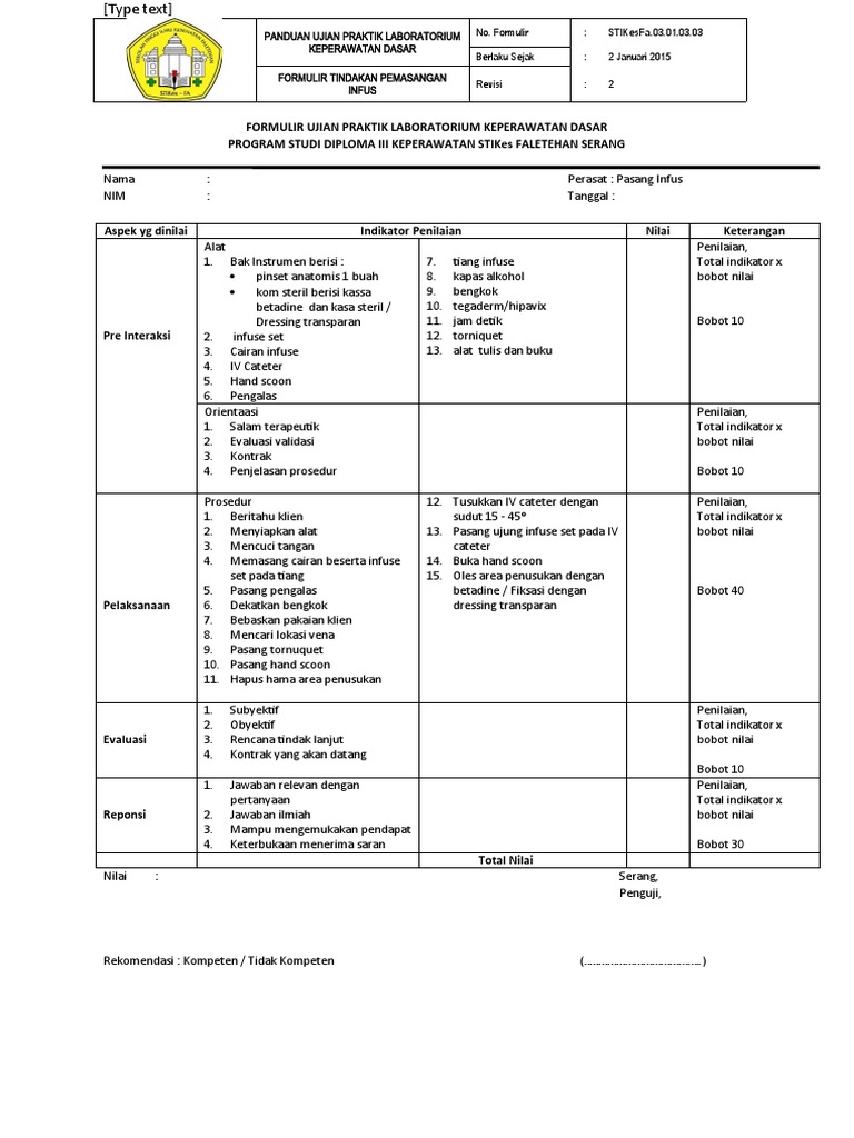 Formulir Pemasangan Infus | PDF
