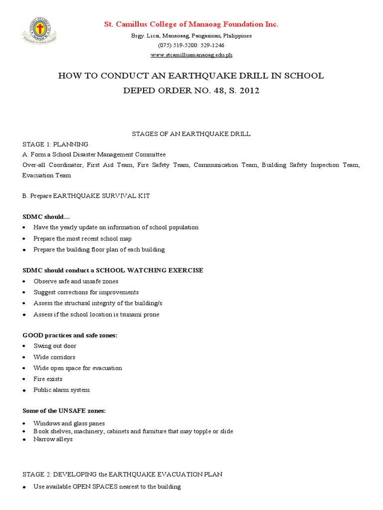 Earthquake Drill Guide for Schools | PDF | Emergency Evacuation ...