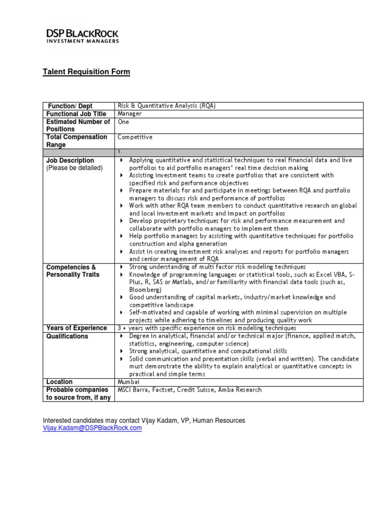 Talent Requisition Form | PDF | Risk | Statistics