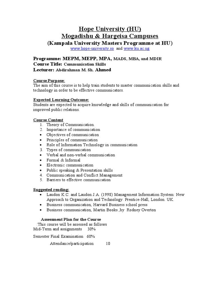 Communication Skills Course Outline | PDF