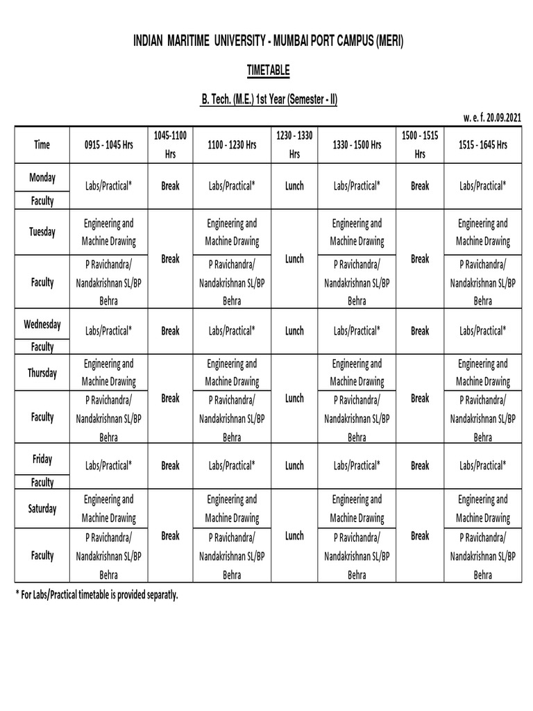 Timetable For BTech Semester II, V, VII and PGDME Sem II W.E.F. 20.09. ...