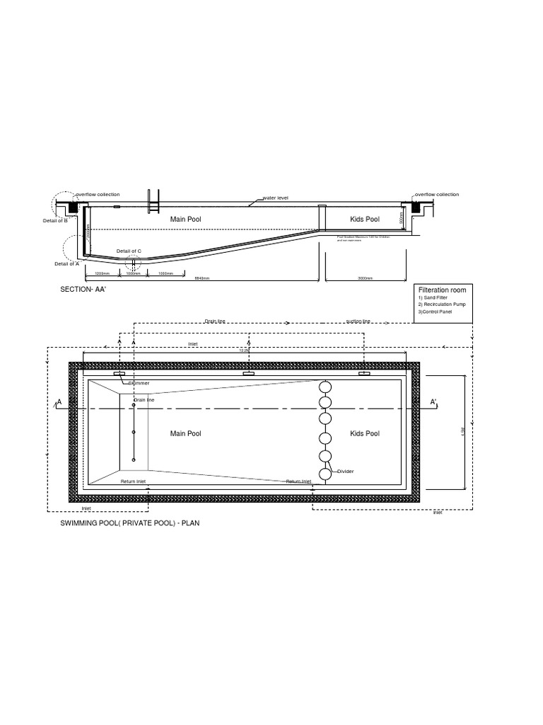 Swimming Pool Design Layout with Detailed Sections and Dimensions | PDF ...