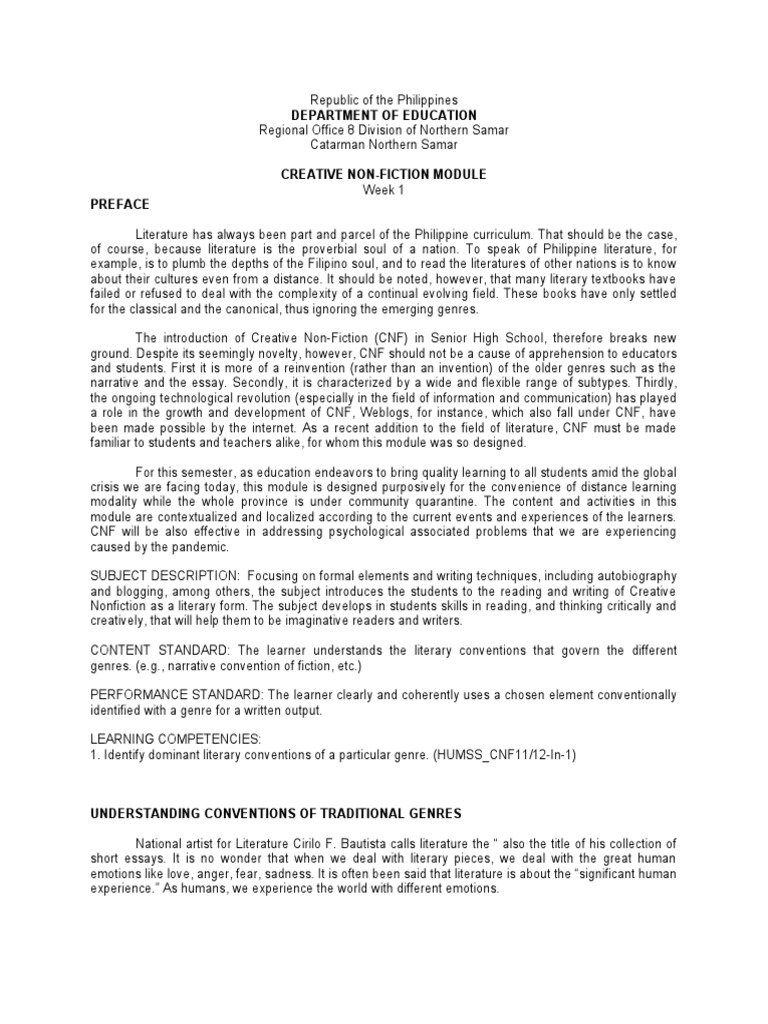 CNF Module Week 1 | Download Free PDF | Creative Nonfiction | Essays