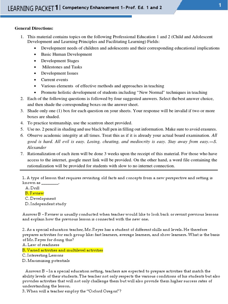 Prof. Ed. 1 Part 1 Rationalization | PDF | Teachers | Learning