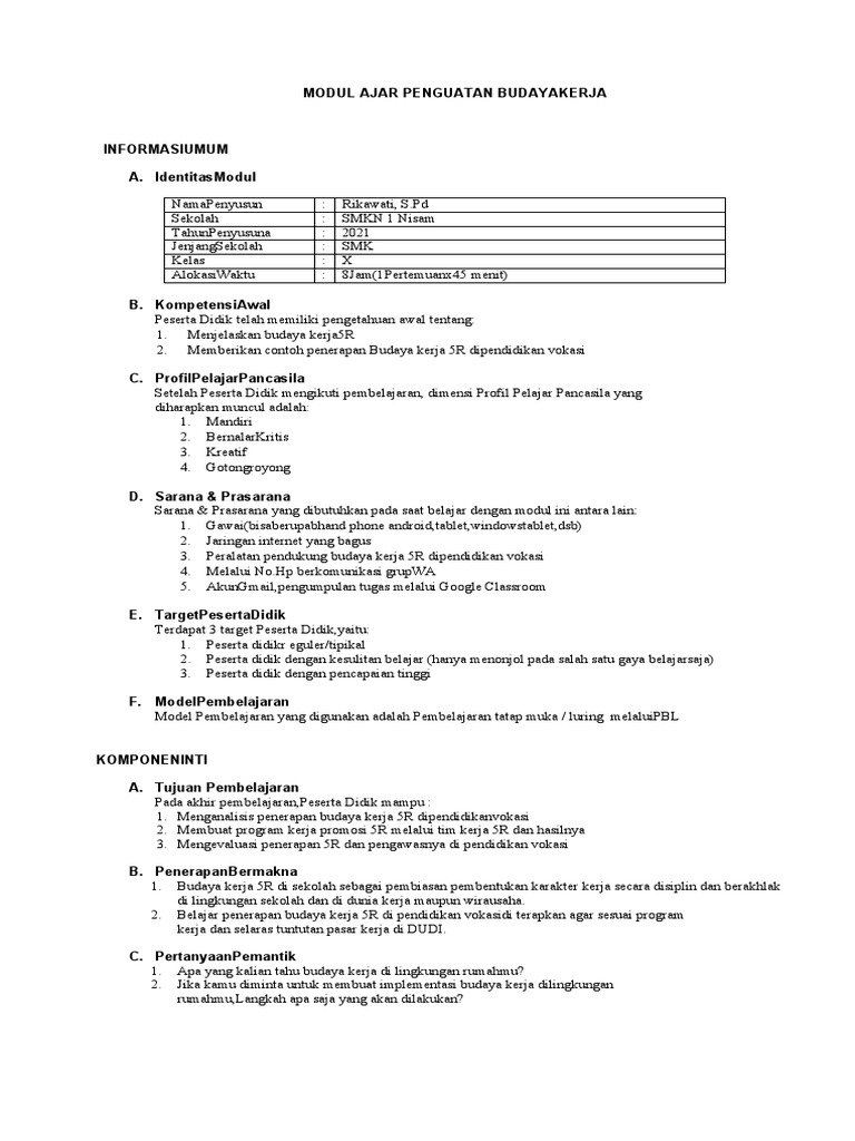 RPP ModulAjar BK 5R | PDF | Seni