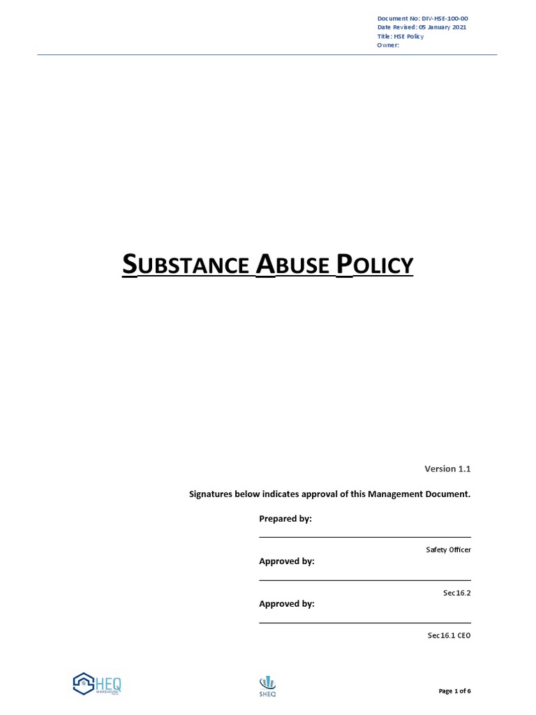 02-010 Substance Abuse Policy | PDF | Employment | Occupational Safety ...