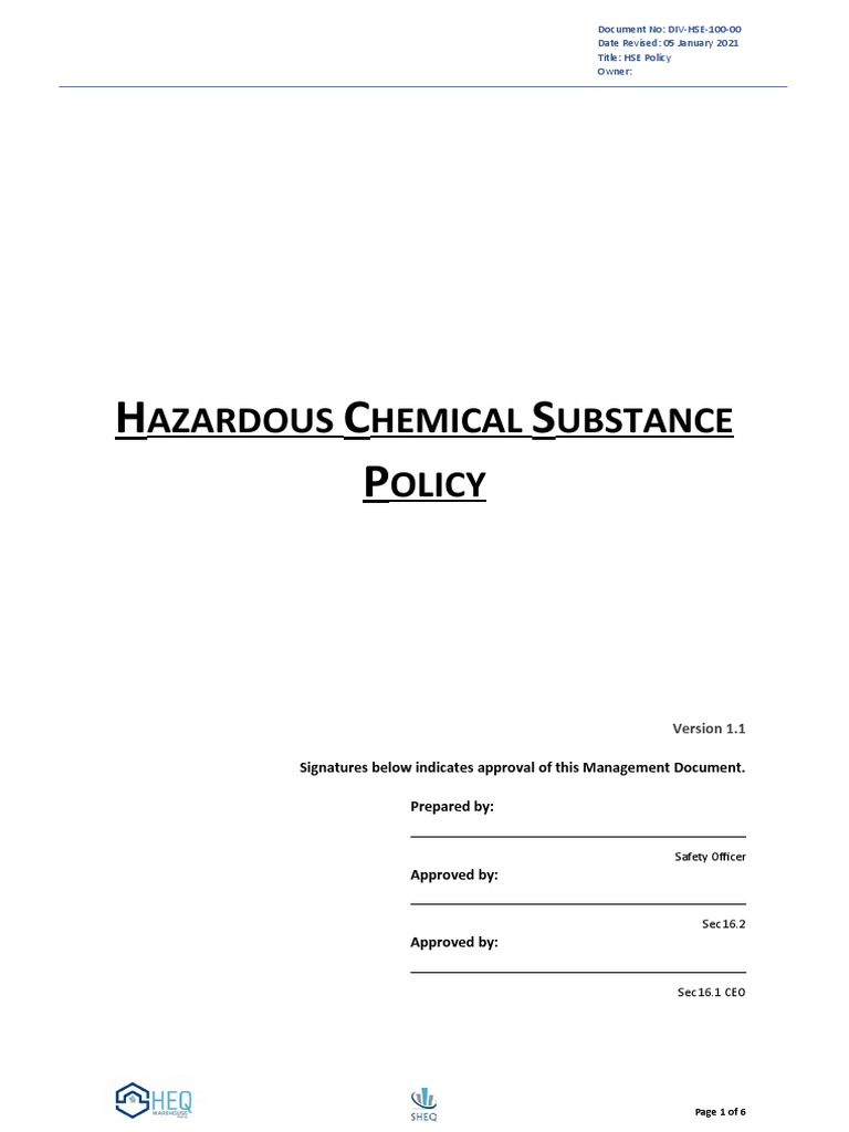 02-005 Hazardous Chemical Substance Policy | Download Free PDF ...