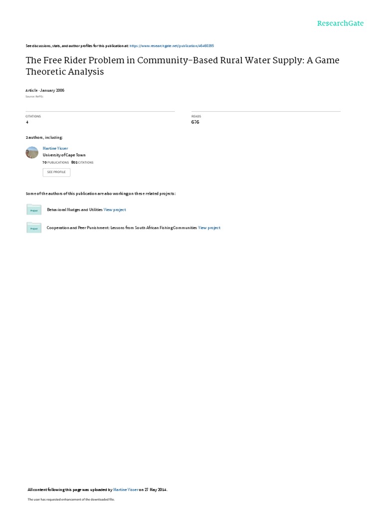 The Free Rider Problem in Community-Based Rural Water Supply: A Game ...