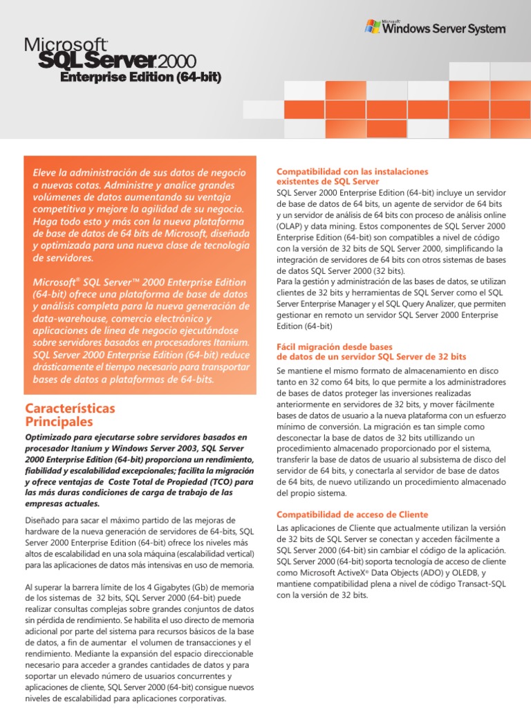 DataSheet SQL Server 2000 64bit | PDF