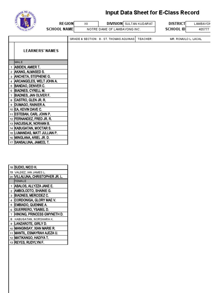 St. Thomas Math8 e - Class Record | PDF