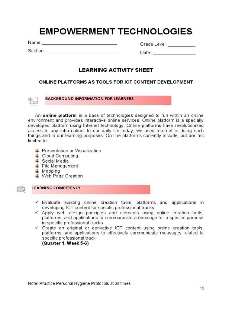 Empowerment Technologies: Learning Activity Sheet | PDF | Educational ...