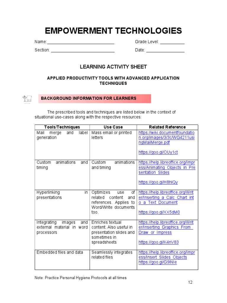 Empowerment Technologies: Learning Activity Sheet | Download Free PDF | Hyperlink | Computing