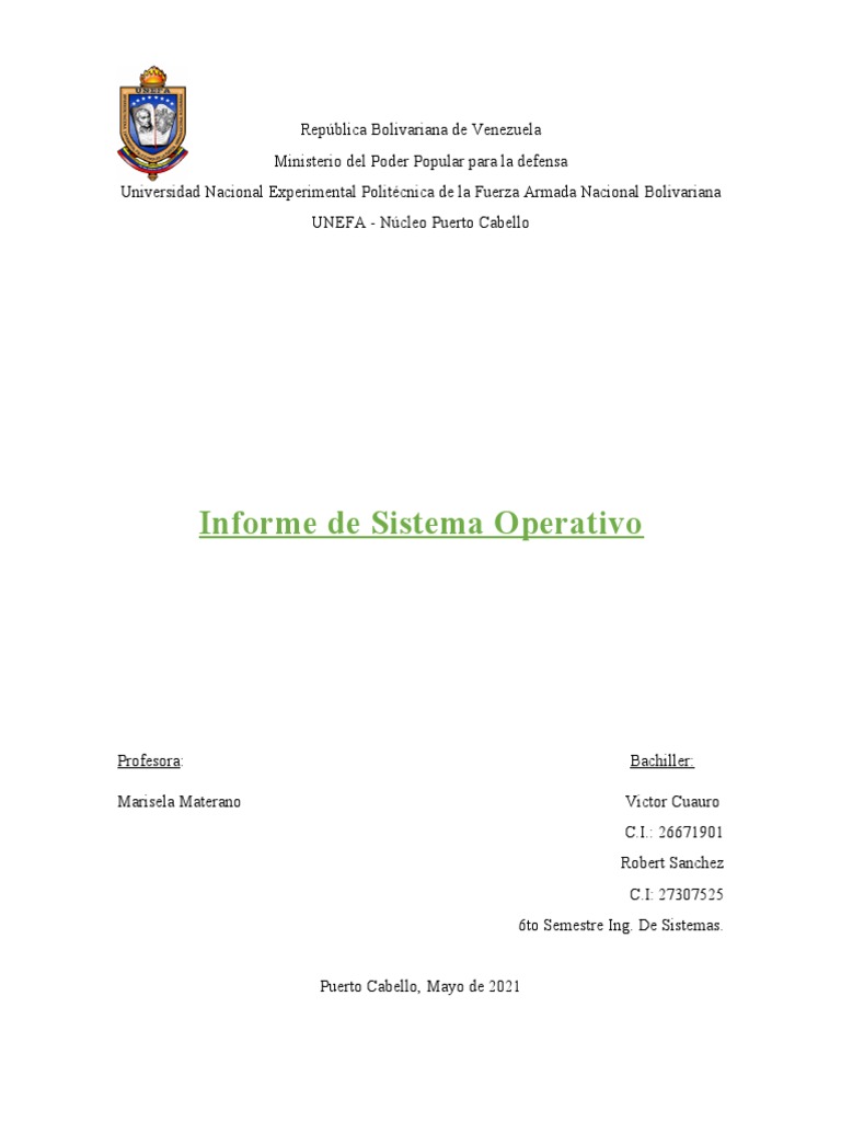 Informe de Sistema Operativo | PDF | Hardware de la computadora ...