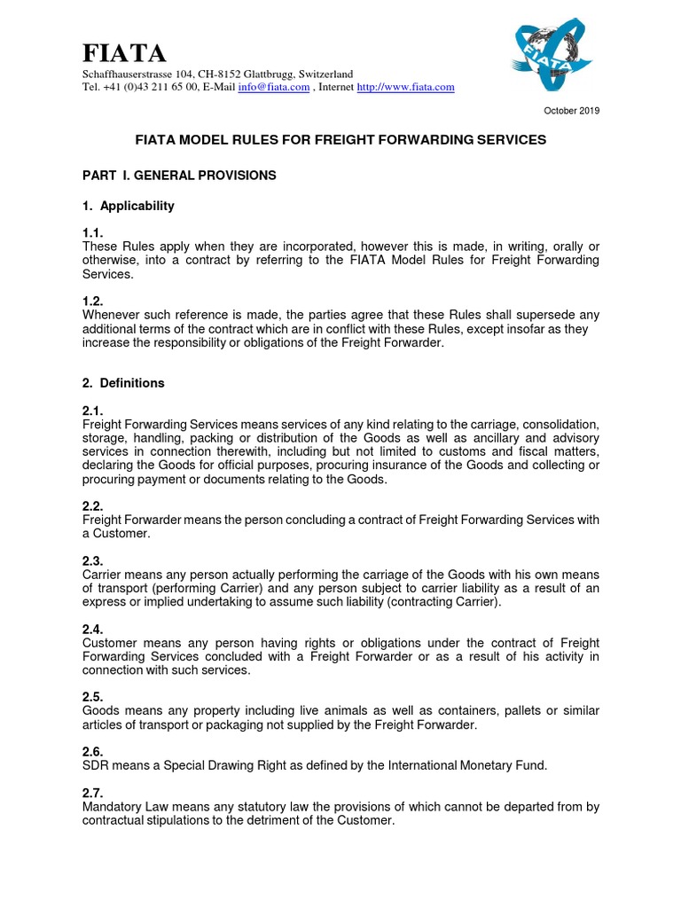 Fiata: Fiata Model Rules For Freight Forwarding Services | PDF | Legal ...
