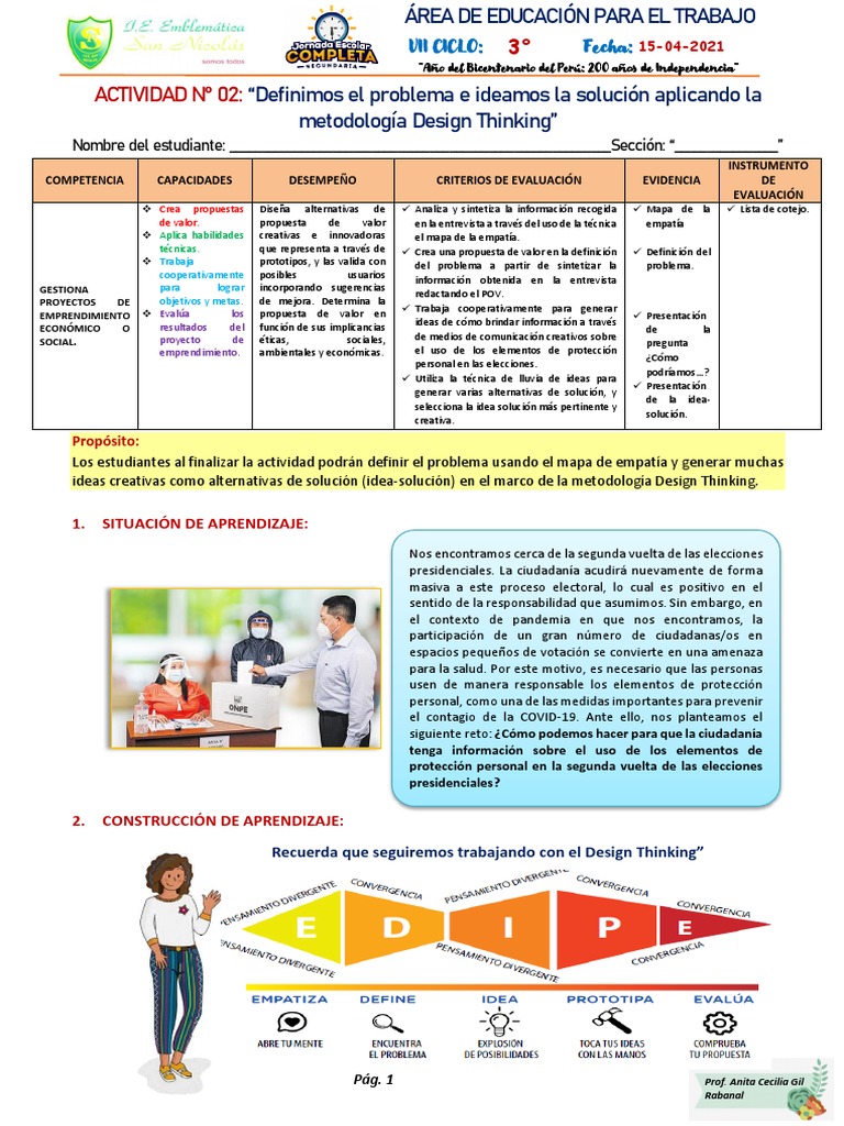 Definiendo el problema e ideando soluciones creativas: Una actividad de diseño thinking sobre el ...