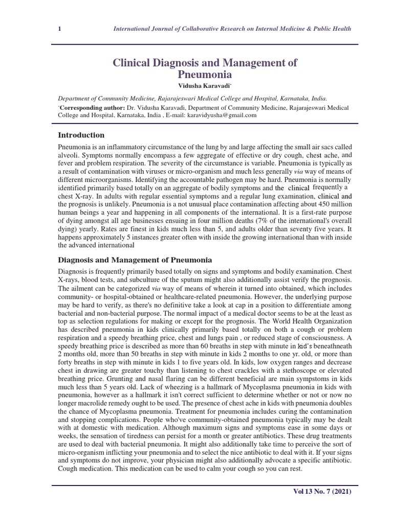 Clinical Diagnosis and Management of Pneumonia | PDF | Pneumonia ...
