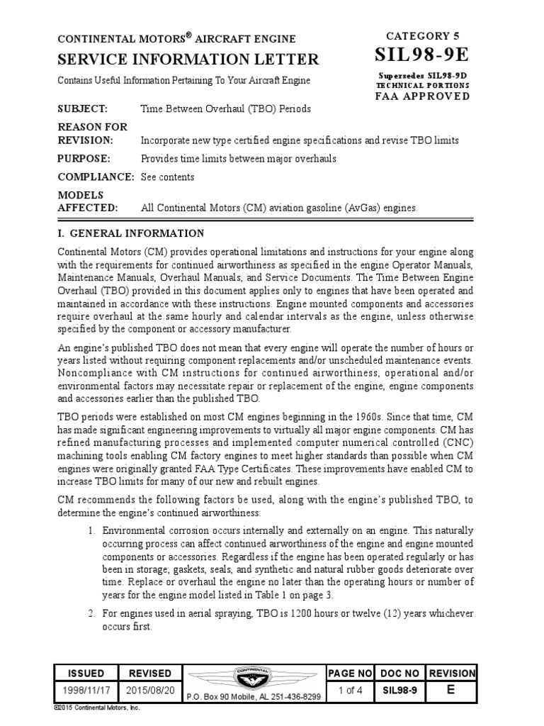 SIL98-9E: Service Information Letter | PDF | Engines | Mechanical ...