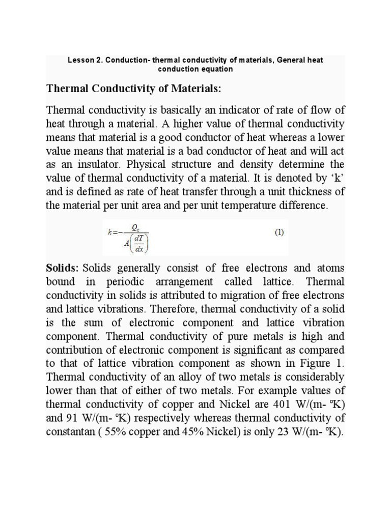 Heat and Mass Transfer Module 1 Lesson 2 | PDF | Thermal Conductivity ...